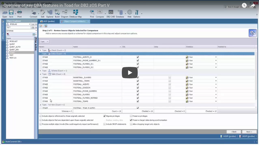 Overview of key DBA features in Toad for DB2 zOS Part V