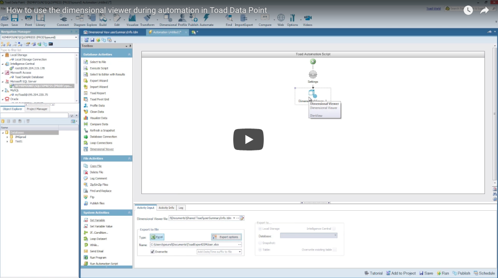 Using the Dimensional Viewer with Toad Data Point Automation