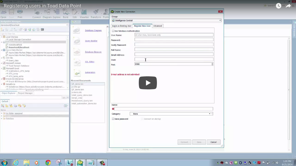 How to register new users from Toad Data Point to Toad Intelligence ...