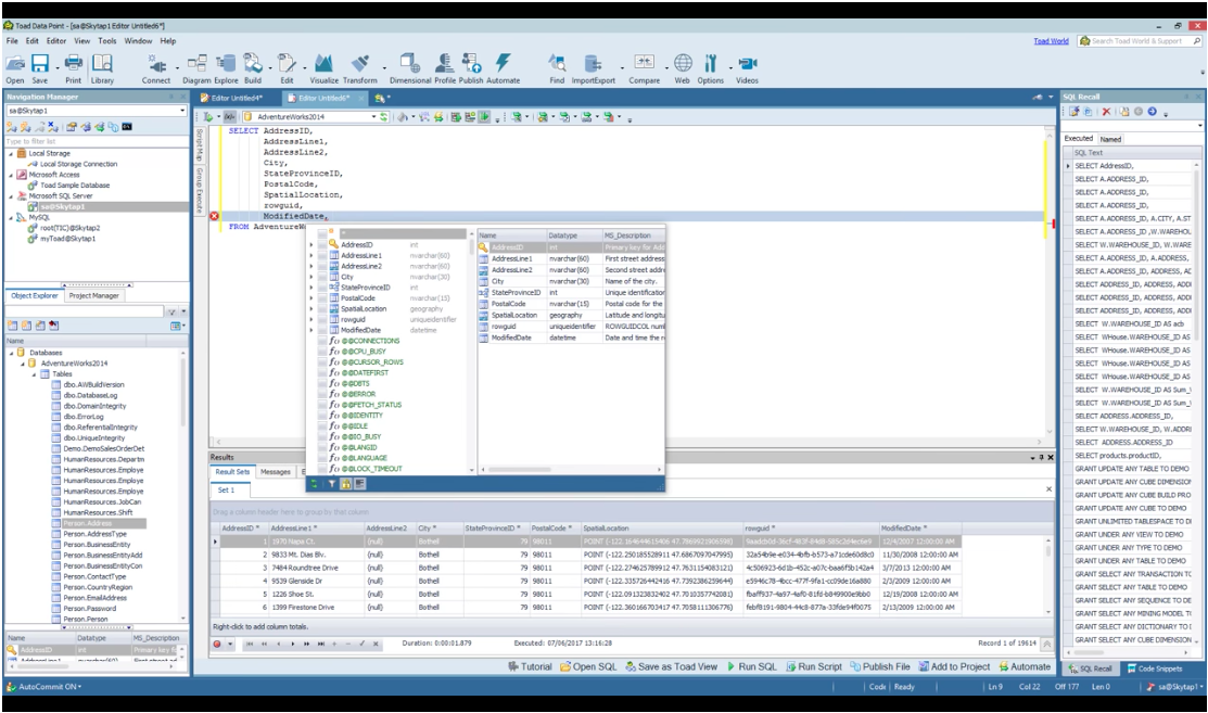 Toad Data Point - SQL Editor Overview