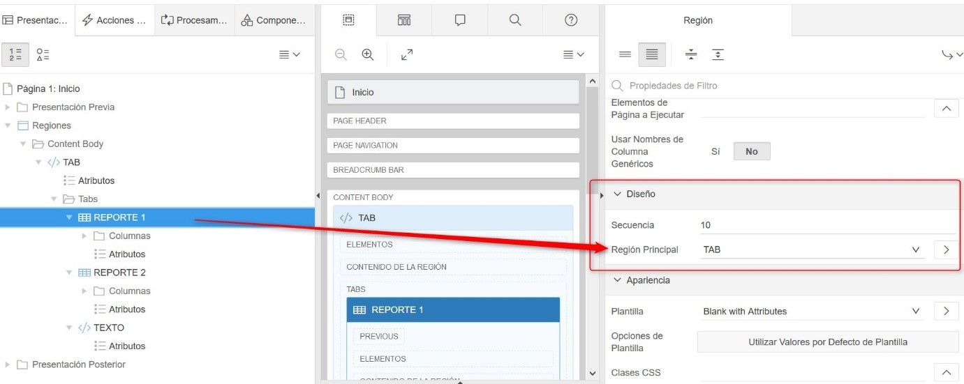 Cómo distribuir información en múltiples tabs en Oracle APEX 5.1